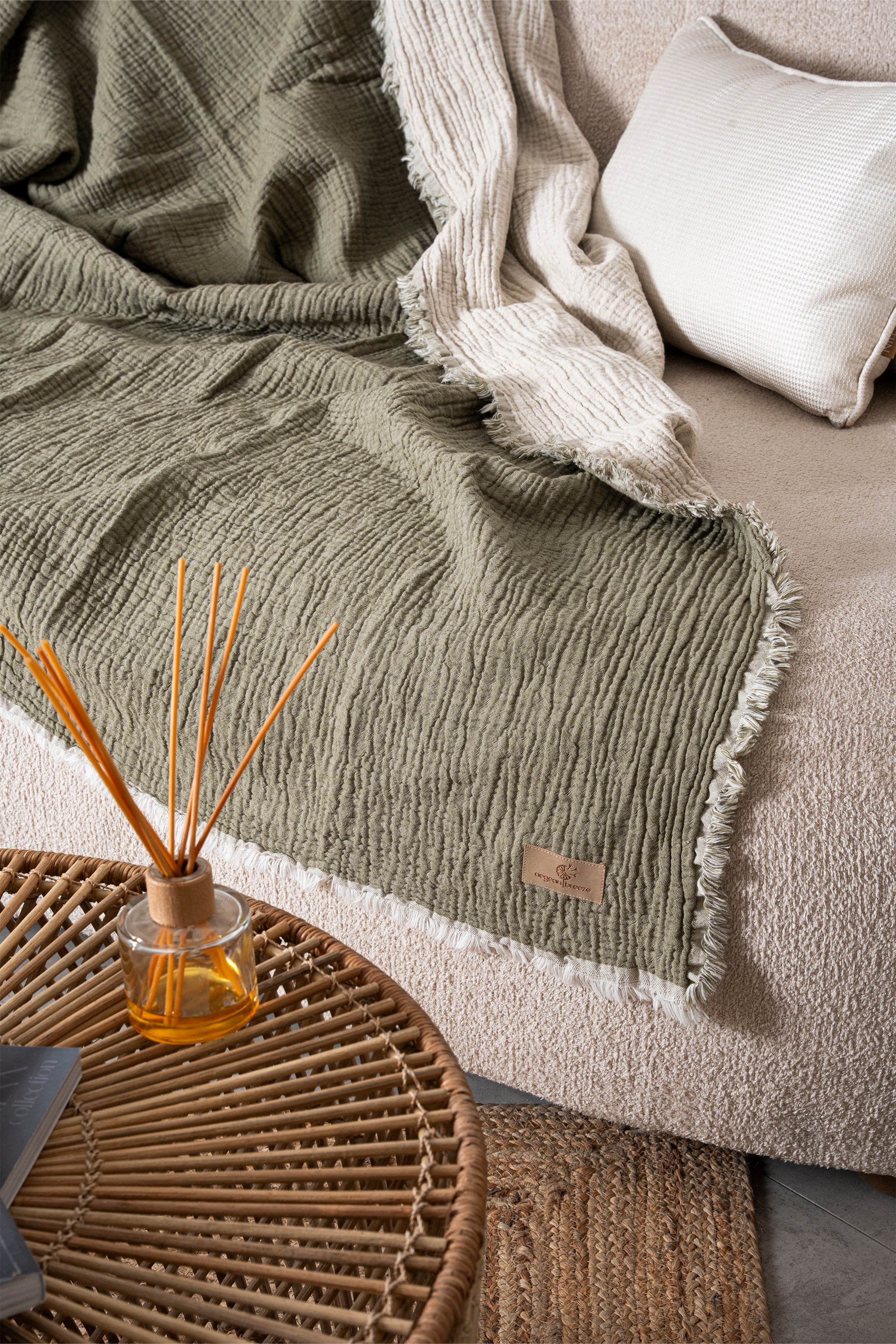 Organic Turkish Cotton Blend Bed Cover - Melina Green - Aegean Breeze ...